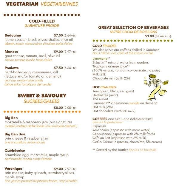 Menu at Yorkville Crepes cafe, Toronto, 18 Yorkville Ave #1