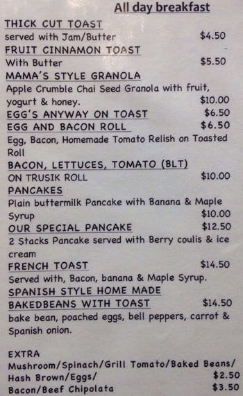 Menu at Our Special Place restaurant, Wheelers Hill