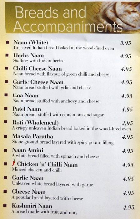 Menu at Sultan's Kitchen restaurant, Brisbane Airport