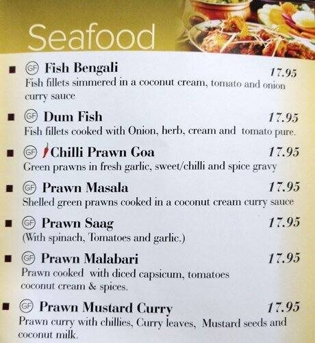 Menu at Sultan's Kitchen restaurant, Brisbane Airport