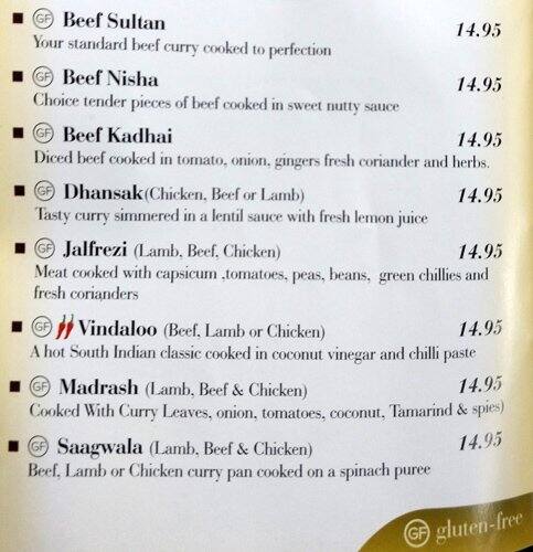 Menu at Sultan's Kitchen restaurant, Brisbane Airport