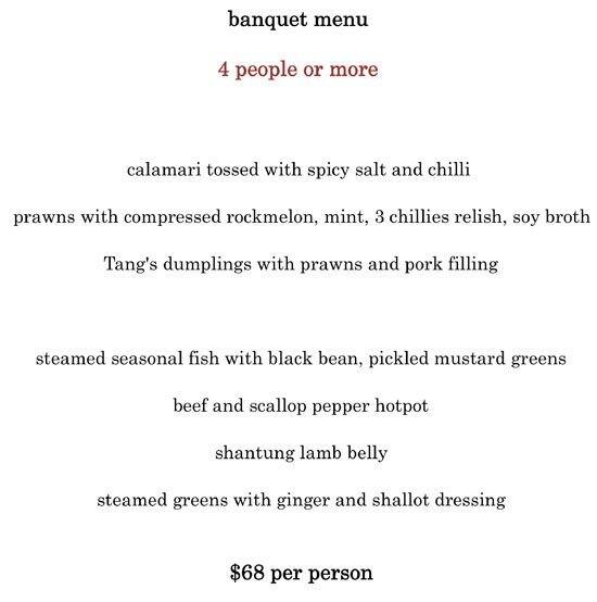 Carta del restaurante The Chairman and Yip, Canberra