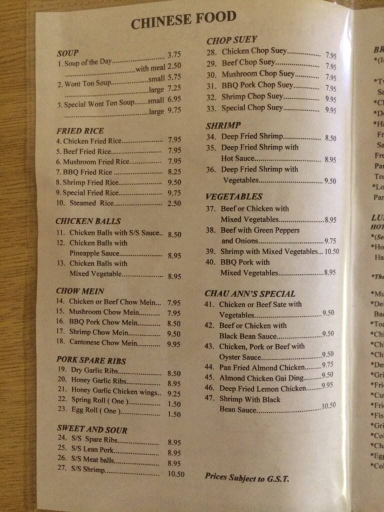 Menu at Pho Hao Restaurant, Saskatoon