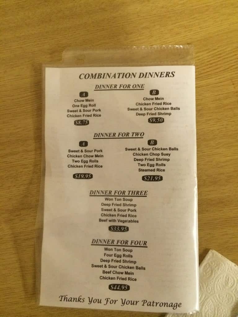 Menu at Pho Hao Restaurant, Saskatoon