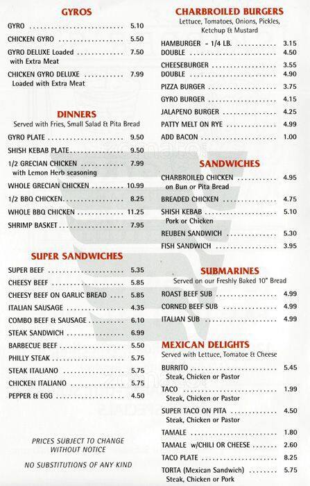 Menu at Skippers Restaurant, Wheeling