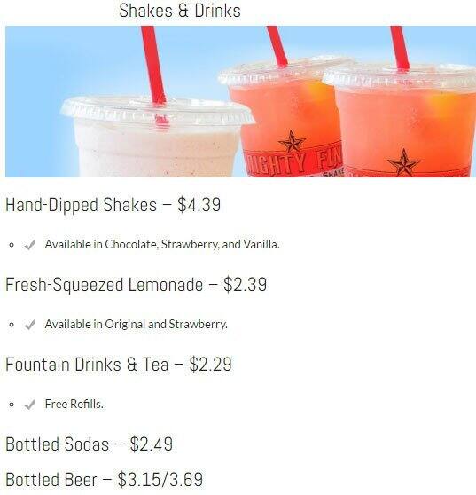 Menu at Mighty Fine Burgers restaurant, Sunset Valley, Brodie Ln #1300