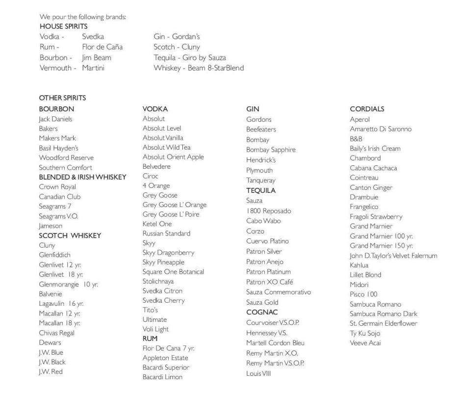 Menu at Ocean Bar, Boca Raton