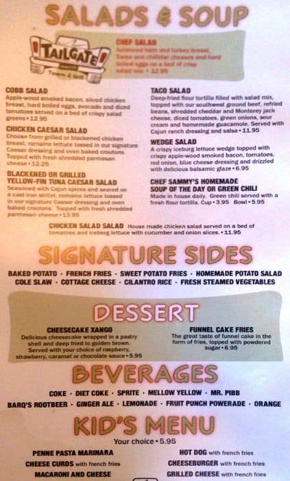 Menu at Tailgate Tavern & Grill pub & bar, Parker
