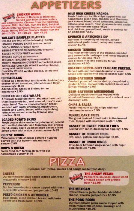 Menu at Tailgate Tavern & Grill pub & bar, Parker
