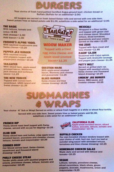 Menu at Tailgate Tavern & Grill pub & bar, Parker