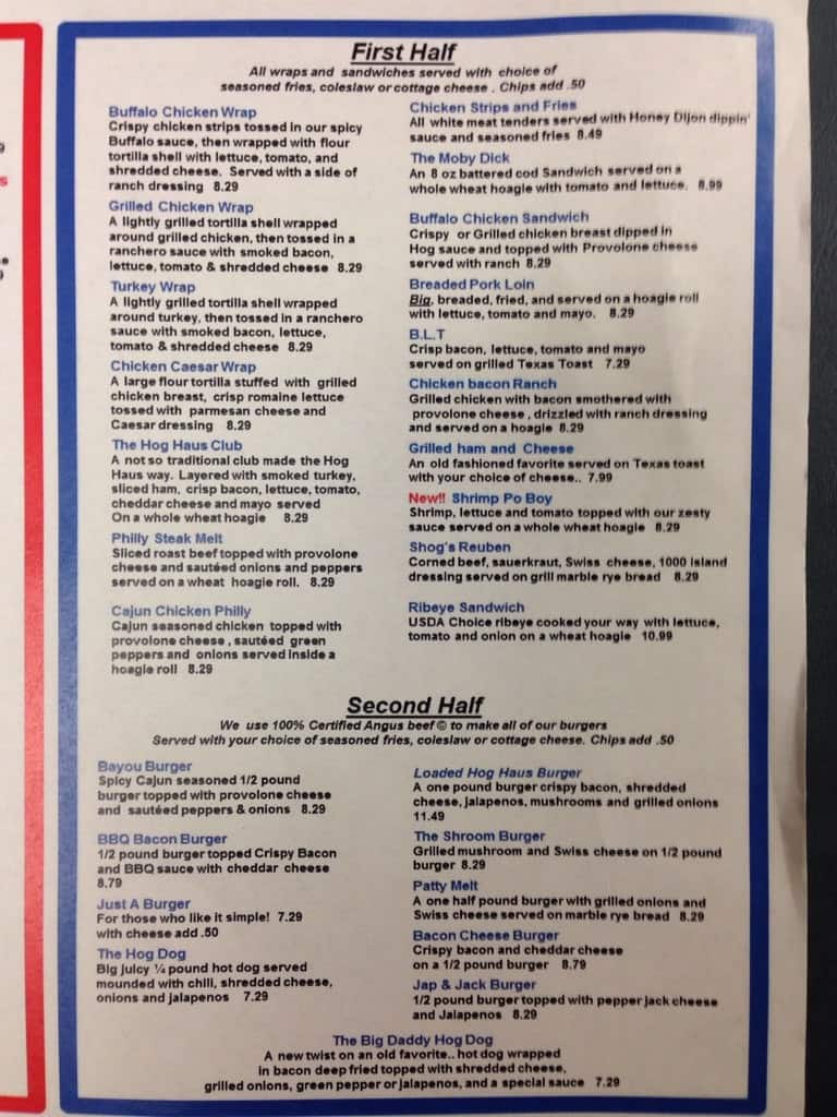 Menu at Hog's Haus Sports Bar & Grill, Weldon Spring, 810 O'Fallon Rd