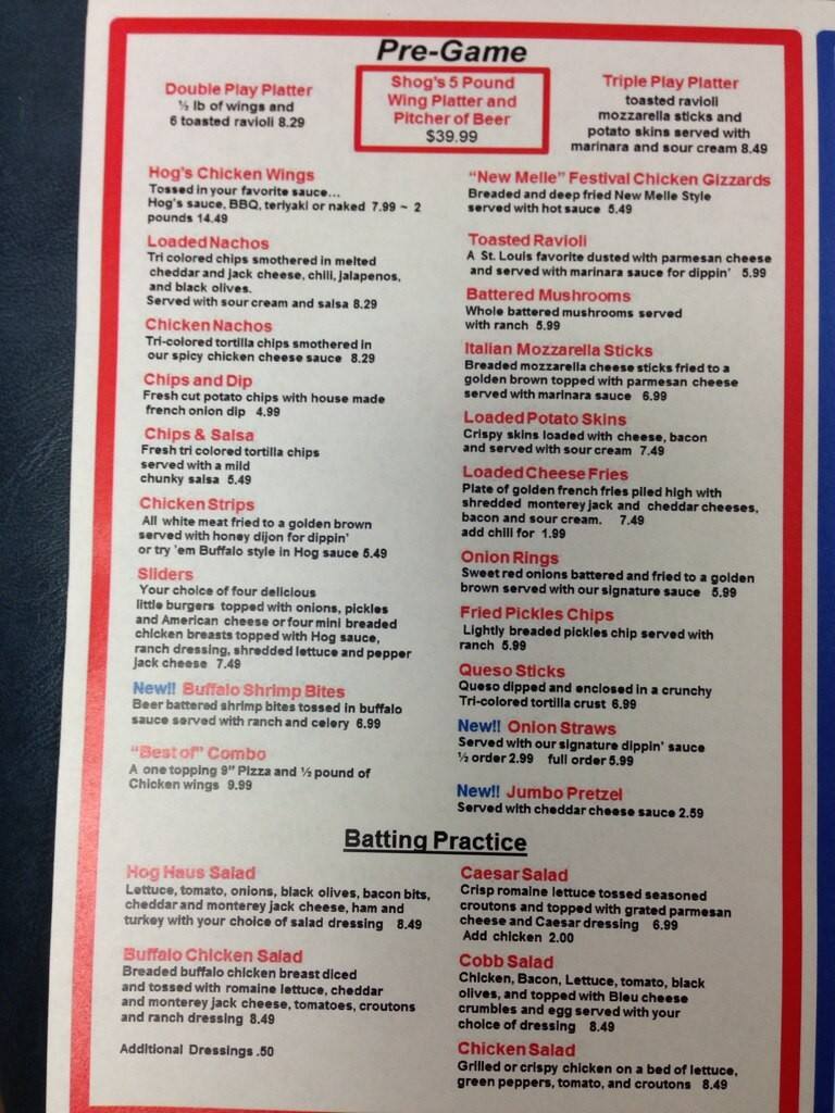 Menu at Hog's Haus Sports Bar & Grill, Weldon Spring, 810 O'Fallon Rd