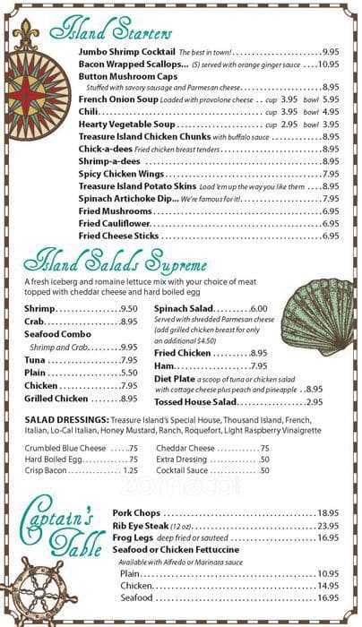 Menu at Treasure Island Supper Club, Moraine