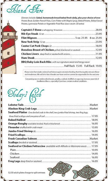 Menu at Treasure Island Supper Club, Moraine