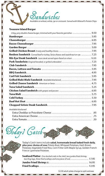 Menu at Treasure Island Supper Club, Moraine