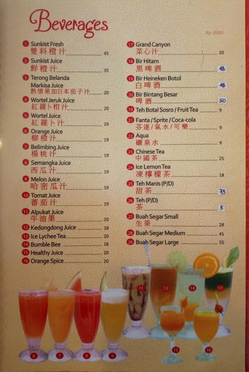 Menu at New Kowloon Chinese Restaurant, Jakarta