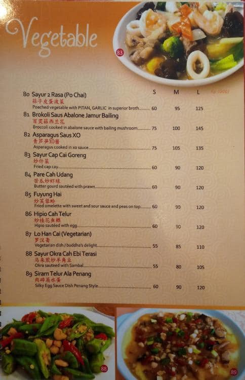 Menu at New Kowloon Chinese Restaurant, Jakarta