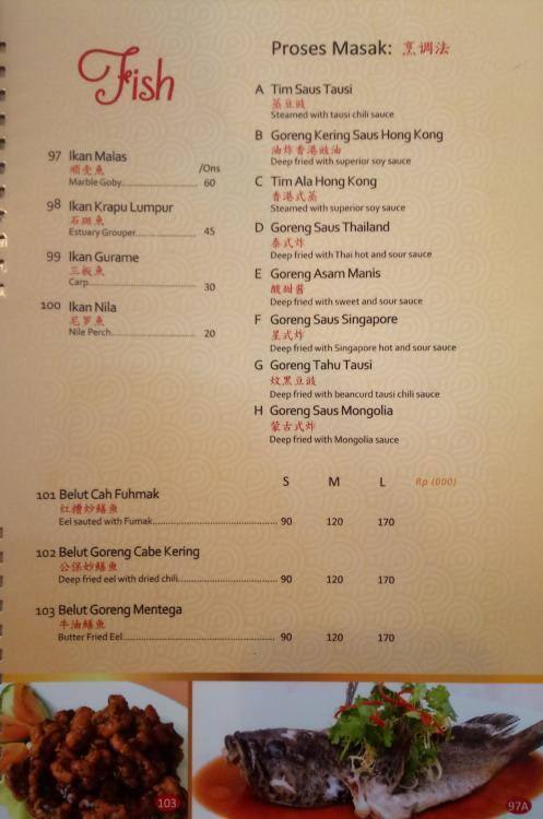 Menu at New Kowloon Chinese Restaurant, Jakarta