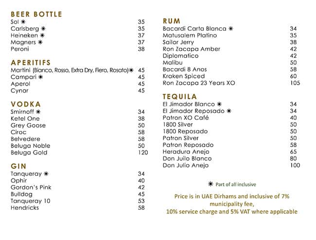 Menu of Sette - JA Beach Hotel, Jafza, Dubai