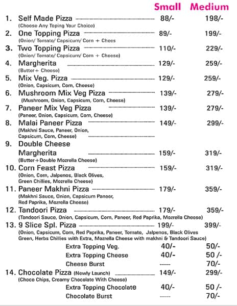 Menu at Pizza 9 slice, Faridabad