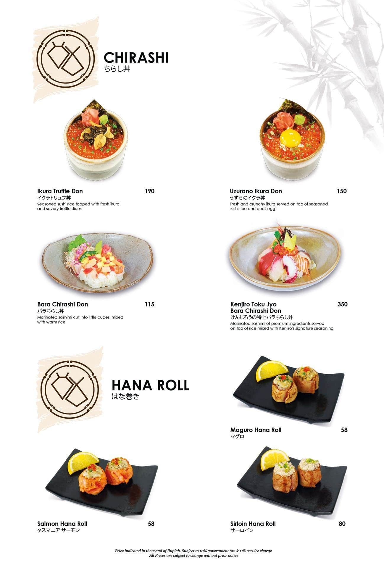 Menu at Kenjiro restaurant, South Jakarta