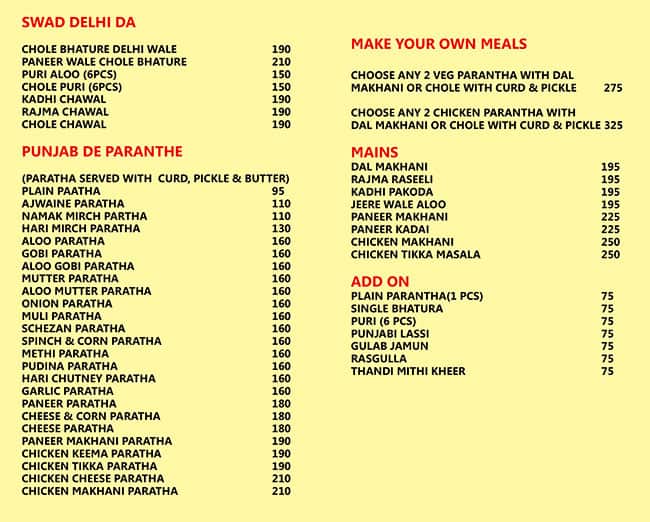 Menu of Parantha Singh, Andheri Lokhandwala, Andheri West, Mumbai