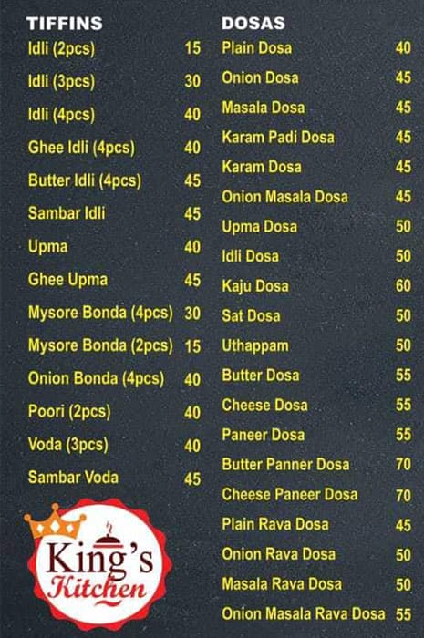 Menu of King's Kitchen, Madhapur, Hyderabad