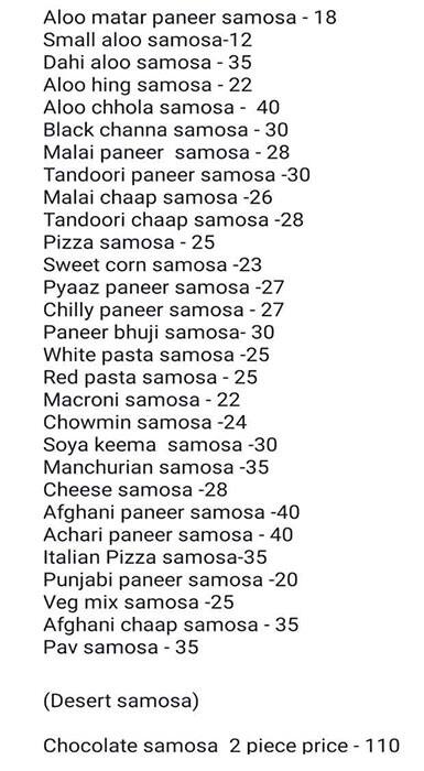 Menu of Variety Samosa, Lal Kuan, Ghaziabad