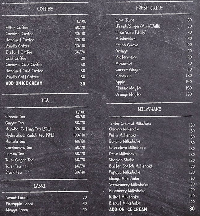 Menu of Cafe O Faby, Hoskote, Bangalore