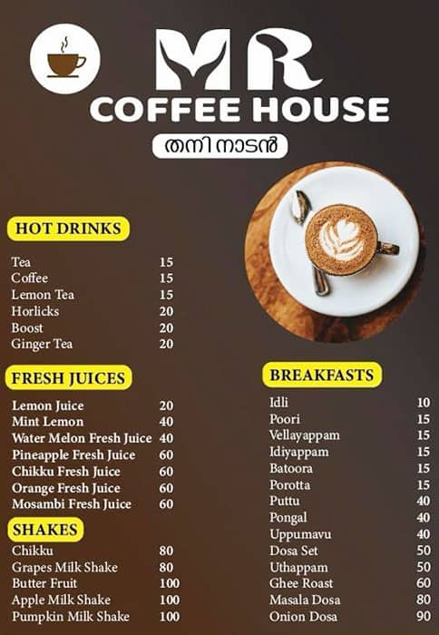 Menu of MR Coffee House, Hennur, Bangalore