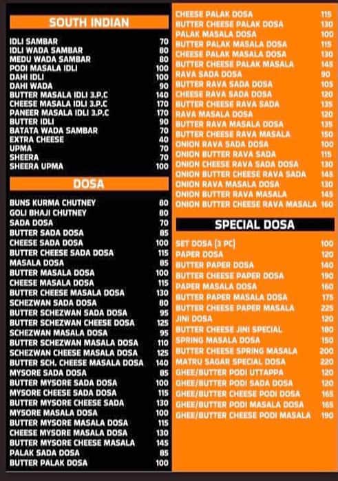 Menu of Matru Sagar, Mira Road, Mumbai