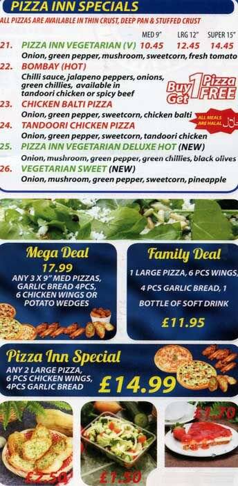 Menu at Pizza Inn pizzeria, Wembley, Sudbury Ave