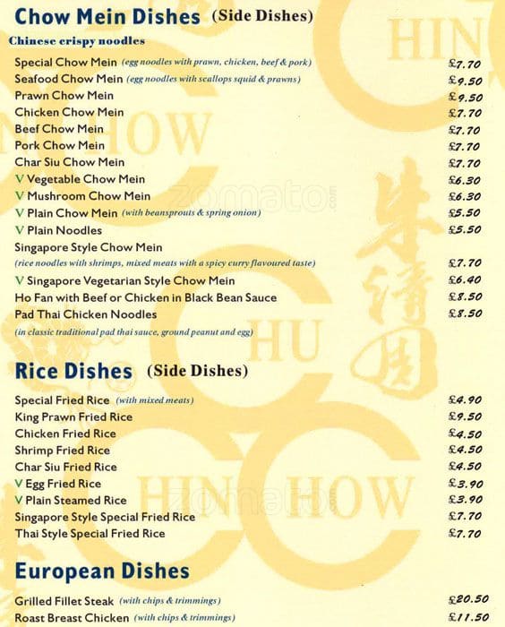 Menu at Chu Chin Chow restaurant, East Molesey, 15-16 Hampton Court Parade