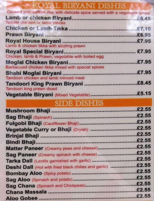 Menu at Royal India restaurant, Worcester Park, 208 Cheam Common Rd
