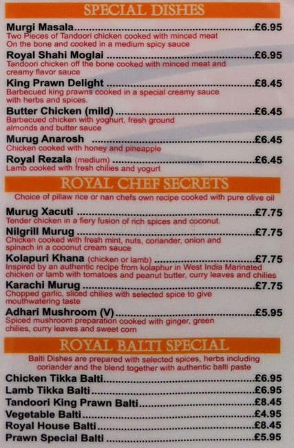 Menu at Royal India restaurant, Worcester Park, 208 Cheam Common Rd