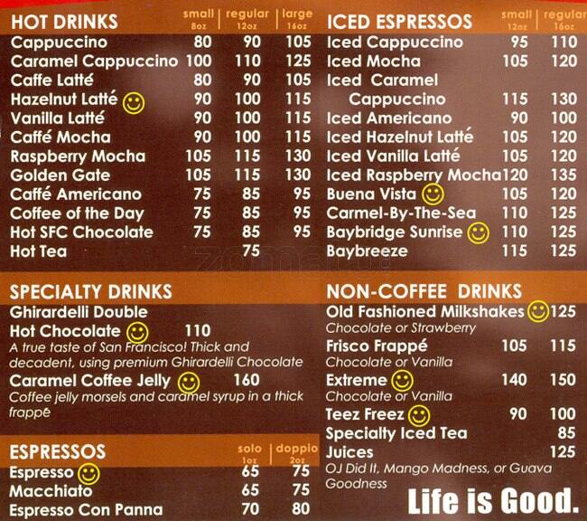 Menu at San Francisco Cafe, Taguig