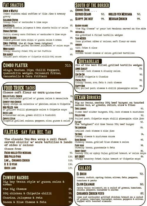 The Fat Cactus menu, Menu restauracji The Fat Cactus, Woodstock, Cape ...