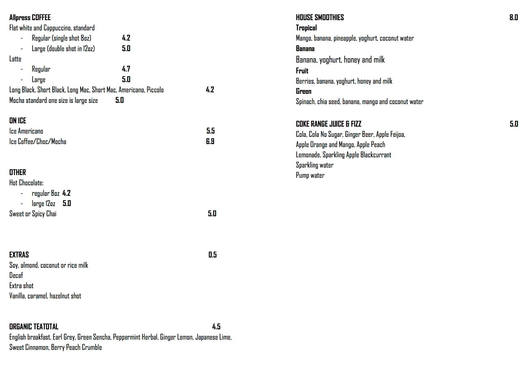 Menu at William Souter Espresso cafe, Auckland