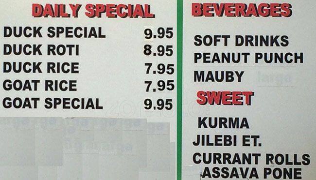 Menu at ACR Hot Roti & Doubles restaurant, Toronto