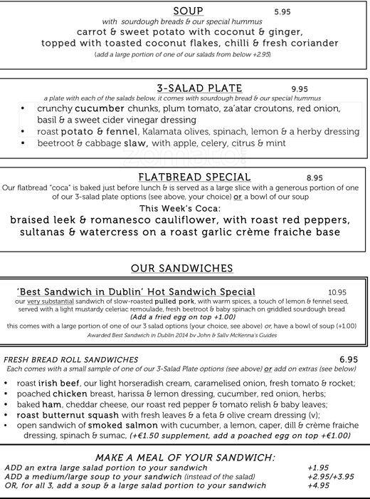 Menu at Brother Hubbard, Dublin