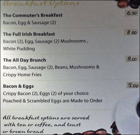 Menu at Candy Café cafe, Dublin