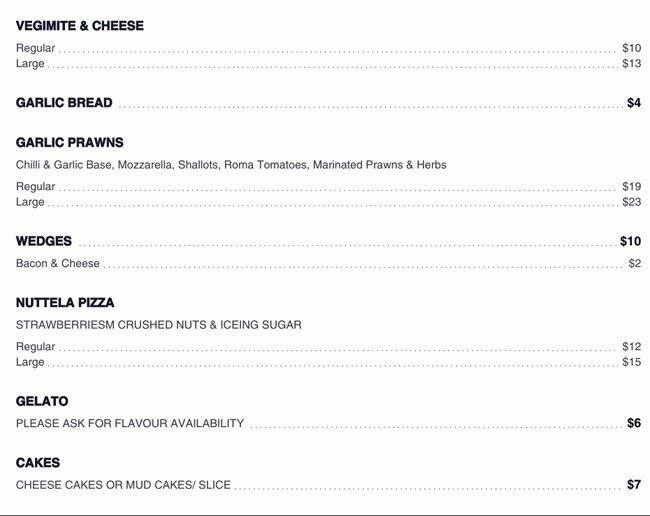 Menu at Mount Colah Pizzeria, Mount Colah, 5/599-601 Pacific Hwy