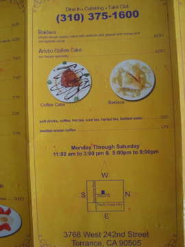Menu at Aristo Cafe, Torrance