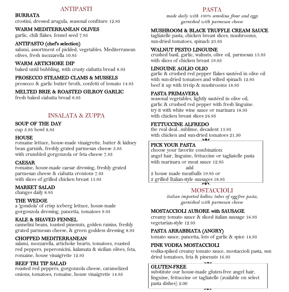 Menu at The Pastaria & Market pub & bar, Los Gatos
