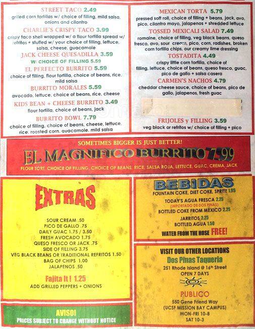 Publico Urban Taqueria Menu, Menu for Publico Urban Taqueria, SOMA, San ...
