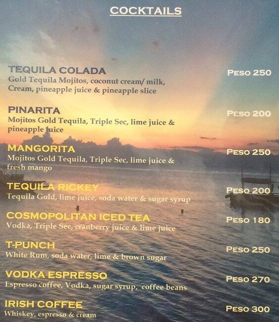 Menu at Café Cebuano pizzeria, Moalboal, Panagsama Rd