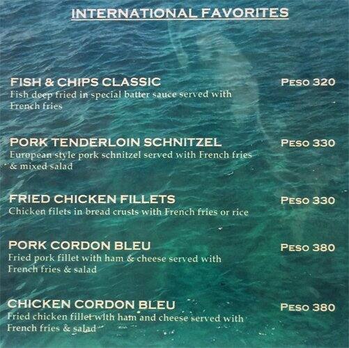 Menu at Café Cebuano pizzeria, Moalboal, Panagsama Rd