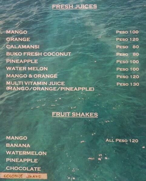 Menu at Café Cebuano pizzeria, Moalboal, Panagsama Rd