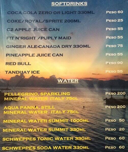 Menu at Café Cebuano pizzeria, Moalboal, Panagsama Rd