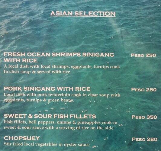 Menu at Café Cebuano pizzeria, Moalboal, Panagsama Rd